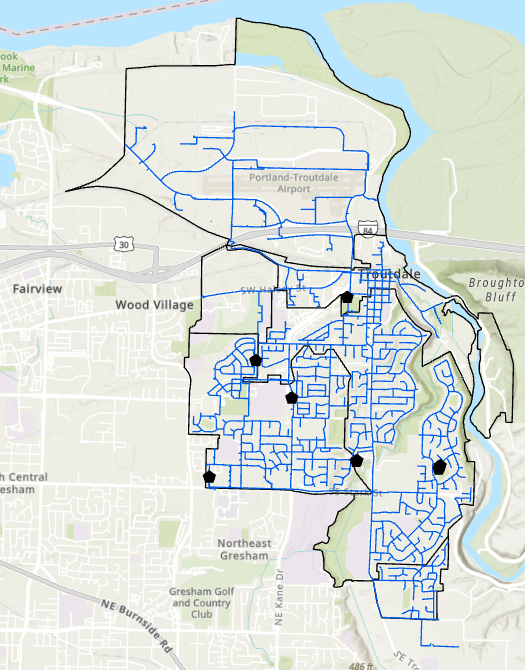 Map of Waterlines in Troutdale, Oregon | Spatialnode